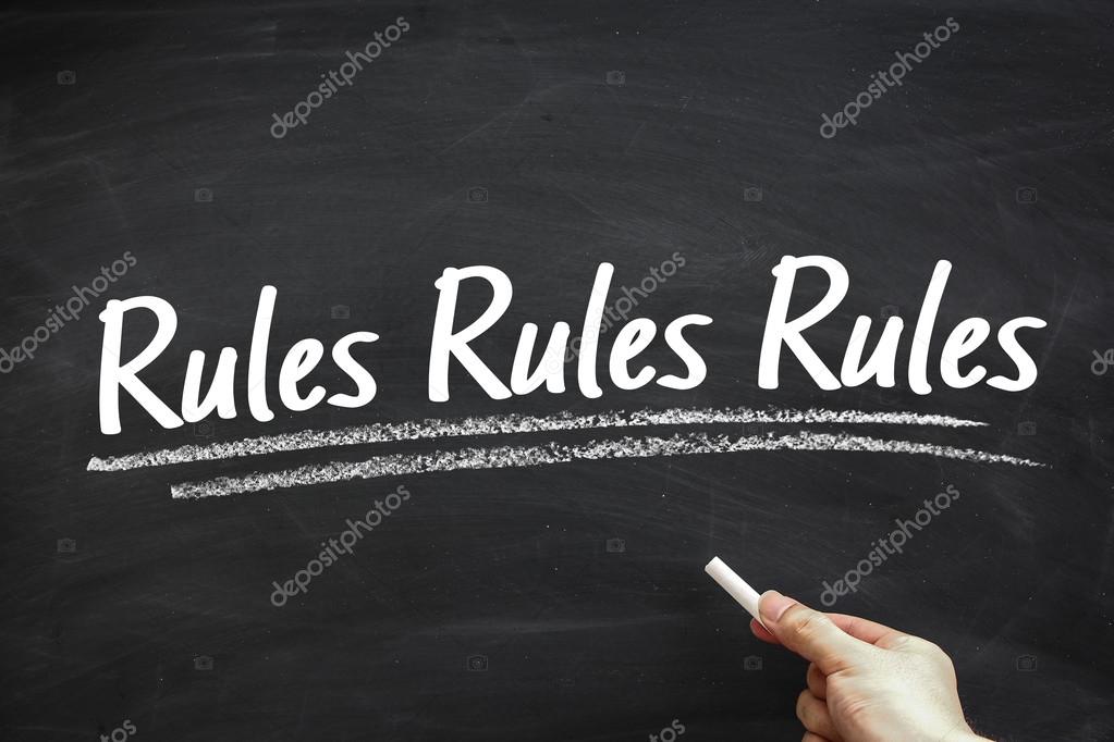 Text Rules Written Blackboard Hand Holding White Chalk Aside Stock ...
