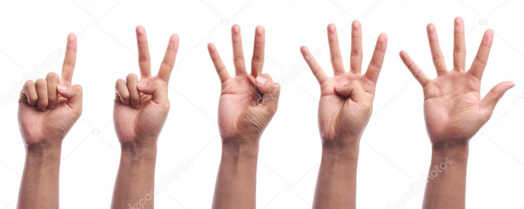 One to five fingers count hand gesture isolated Stock Photo by ©ChristianChan 58470095