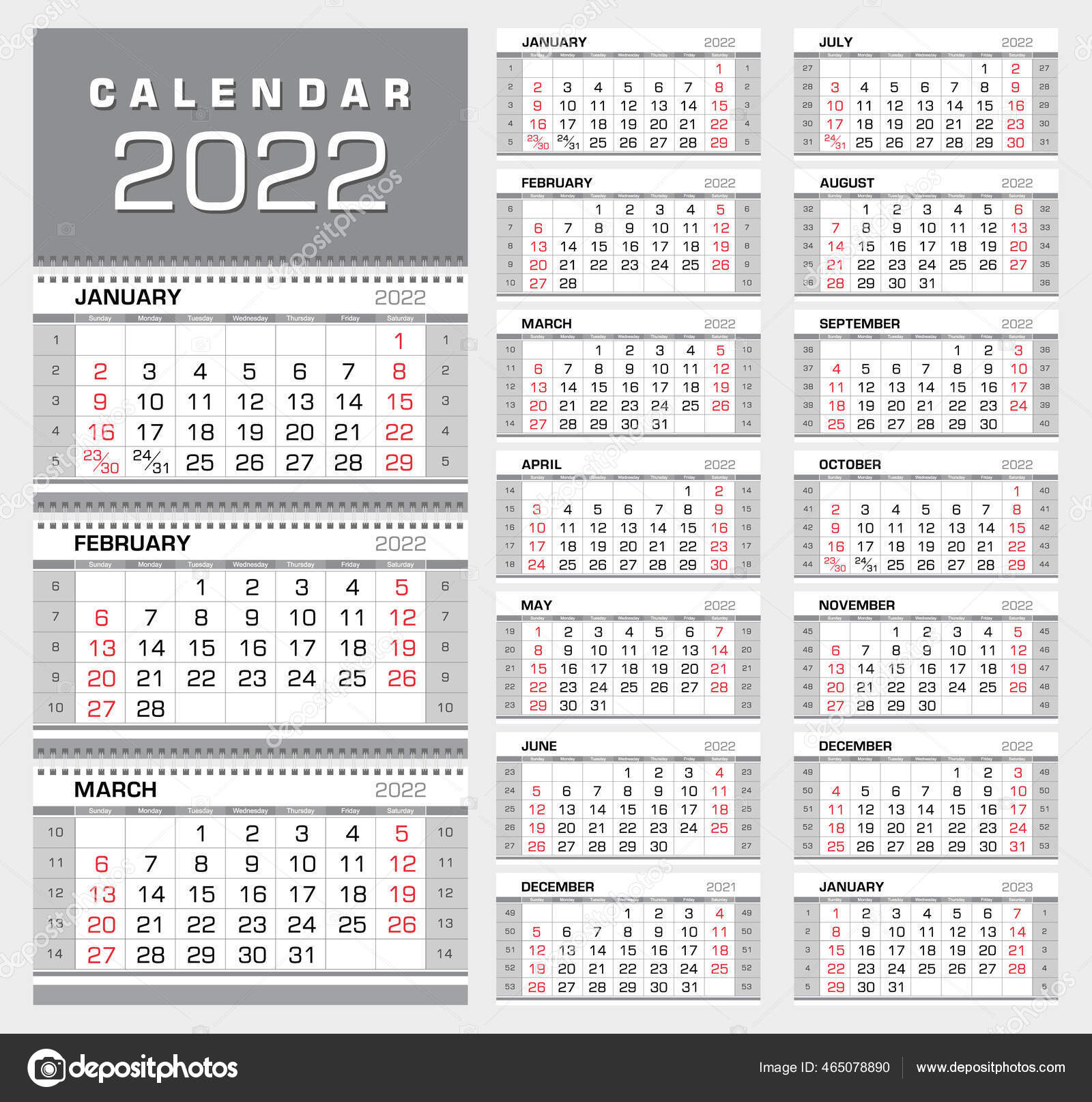 Calendar 2022 Wall Quarterly Calendar Week Numbers Week Start Sunday ...