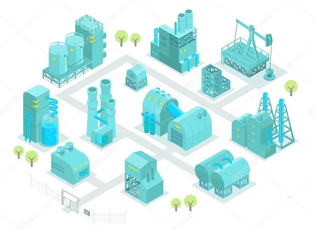 Set factory isometric illustration oil production Stock Vector Image by ...