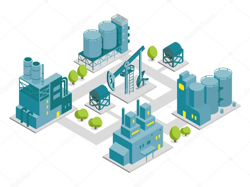Conjunto de ilustraci n de f brica isom trica producci n de aceite 2024
