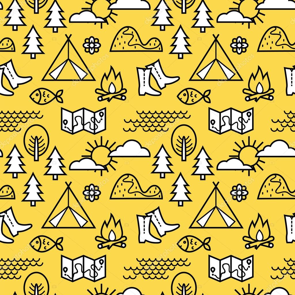 Camping, hiking and fishing seamless pattern. Stock Vector Image by ...
