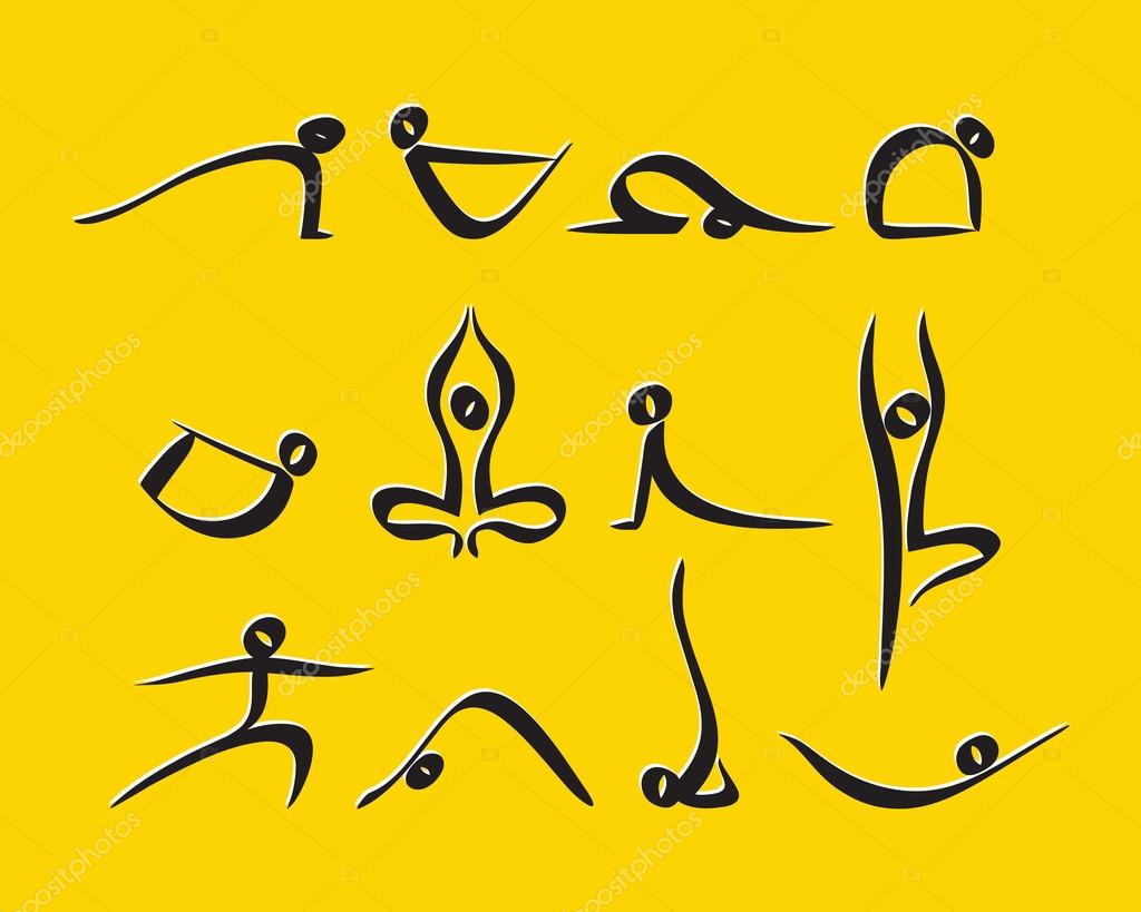 Yoga poses symbols set. Hand drawn illustration. Stock Vector by ...