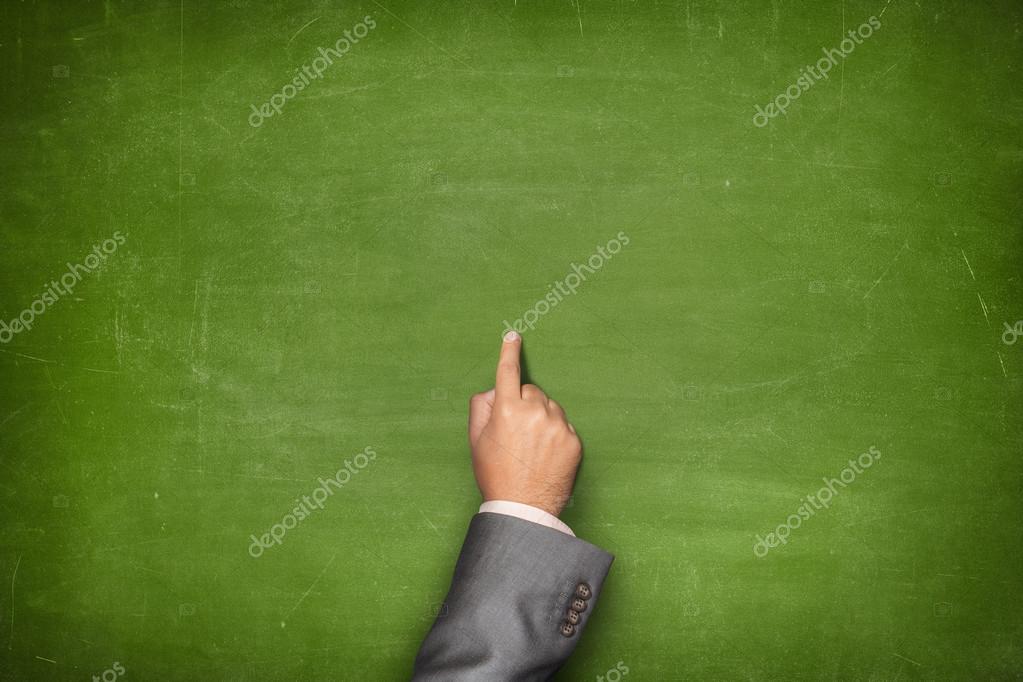 Blank blackboard with businessman hand pointing — Stock Photo © info ... Blank blackboard with businessman hand pointing — Stock Photo © info ...