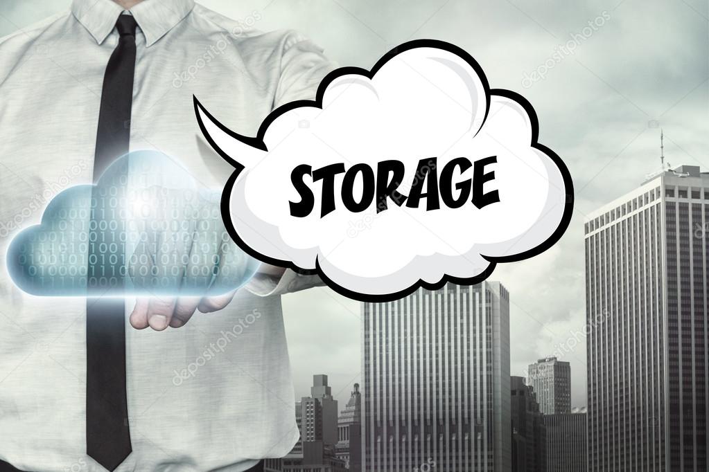 Storage text on cloud computing theme with businessman Stock Photo by ...