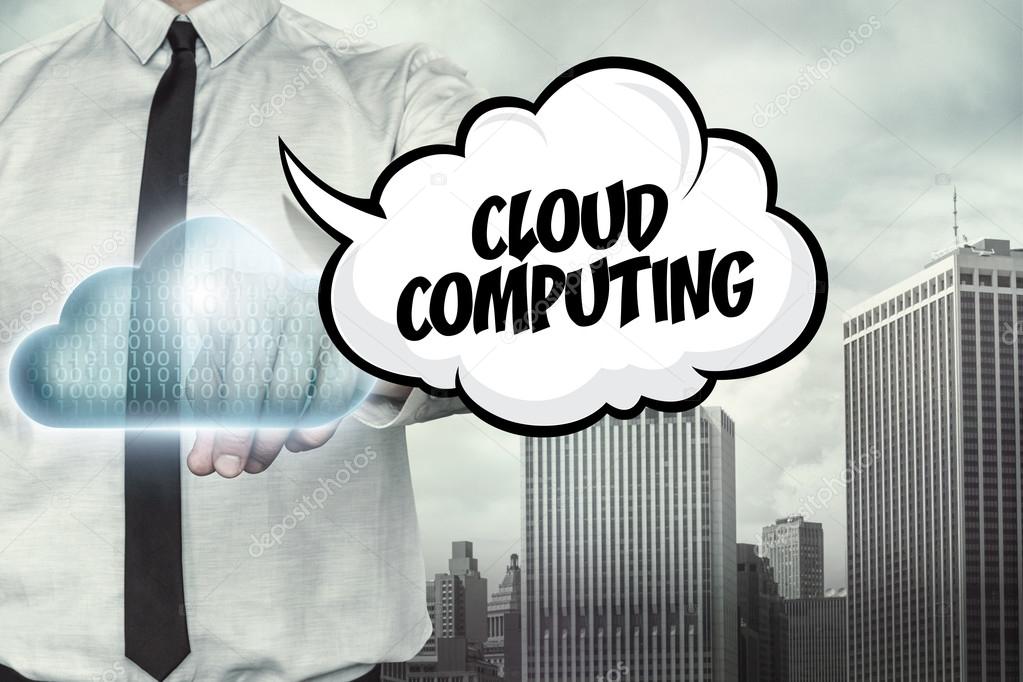 Cloud computing text on cloud computing theme with businessman Stock ...