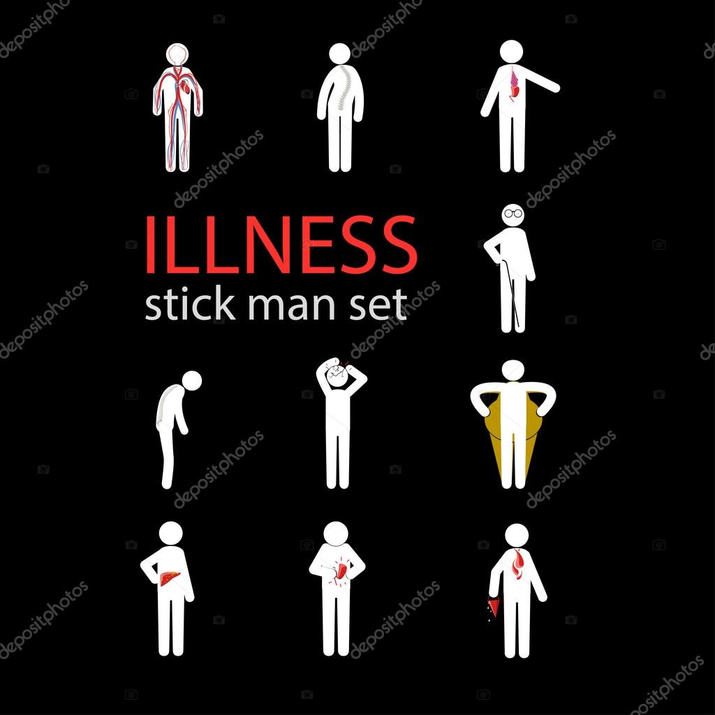 Illness stick man set Stock Vector by ©Khrystsina_Tsarova 101682990