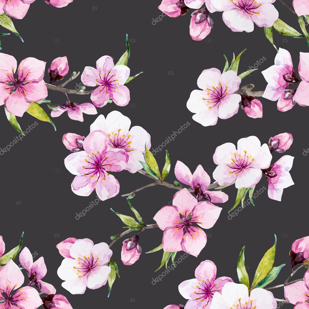 Watercolor sakura pattern Stock Vector by ©ZeninaAsya 107255612
