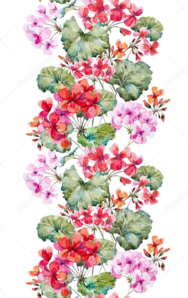 Watercolor geranium pattern Stock Photo by ©ZeninaAsya 111550142