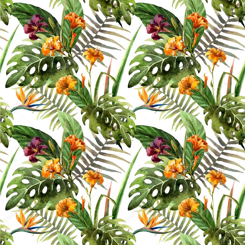 Watercolor Tropical Pattern Stock Vector Image By ©zeninaasya 63191701