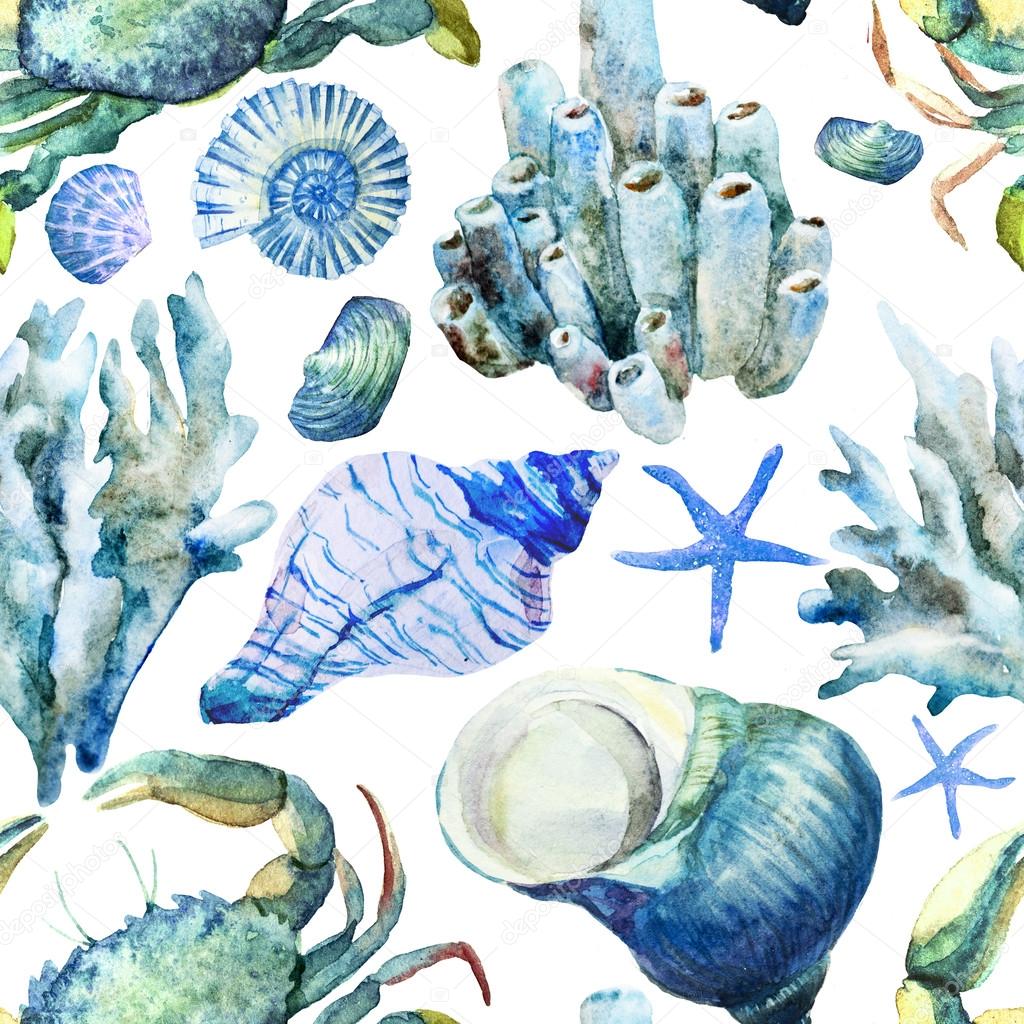 Ocean pattern watercolor background — Stock Photo © ZeninaAsya #63273111