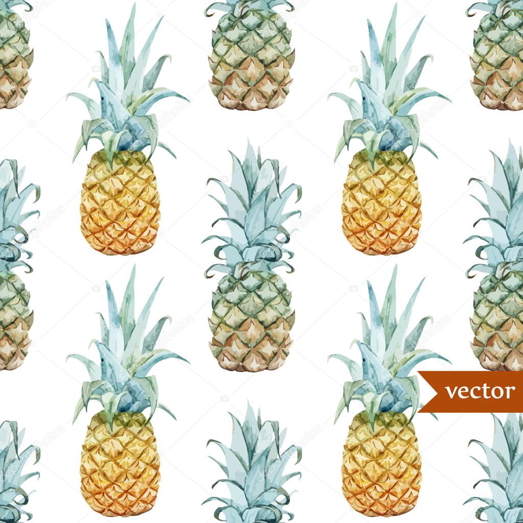 Watercolor pineapples, tropical plants and fruits - exotic pattern ...