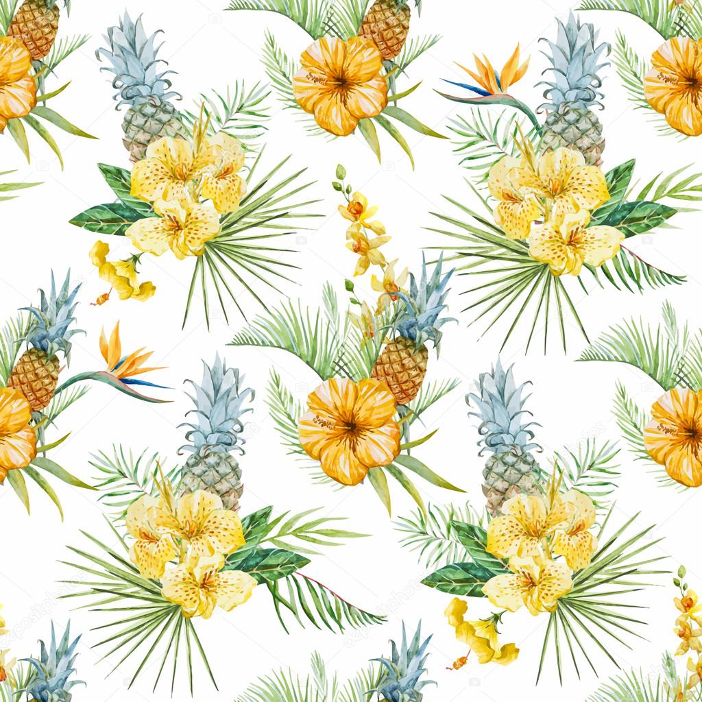 Watercolor Tropical Flral Pattern — Stock Vector © Zeninaasya 73736401