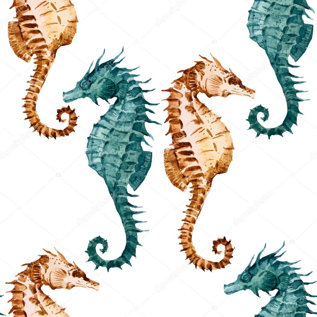 Watercolor seahorse pattern — Stock Vector © ZeninaAsya #77762988 Watercolor seahorse pattern — Stock Vector © ZeninaAsya #77762988
