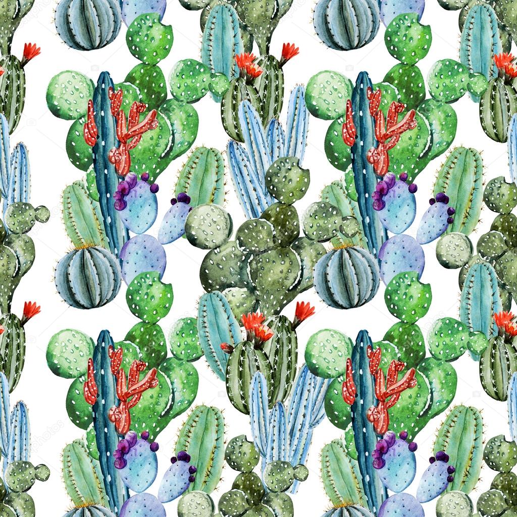 Watercolor cactus pattern — Stock Photo © ZeninaAsya #84953724