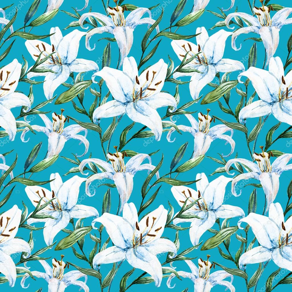 Raster tropical watercolor lilly pattern — Stock Photo © ZeninaAsya ...