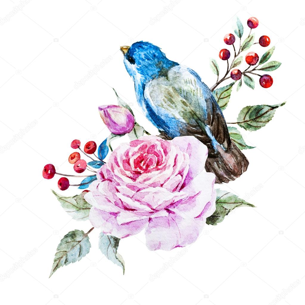 Nice raster watercolor birds — Stock Photo © ZeninaAsya #91533934