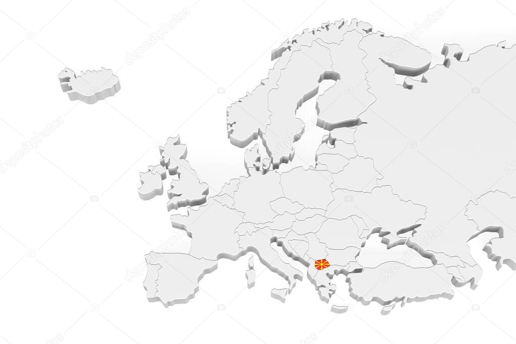 Mapa de Europa 3D con bordes marcados - área de Macedonia marcada con ...