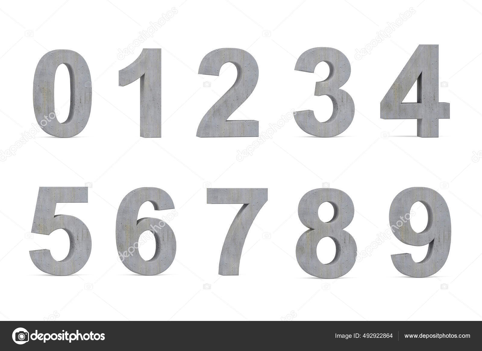Concrete Digits Three Dimensional Digits White Background Render ...