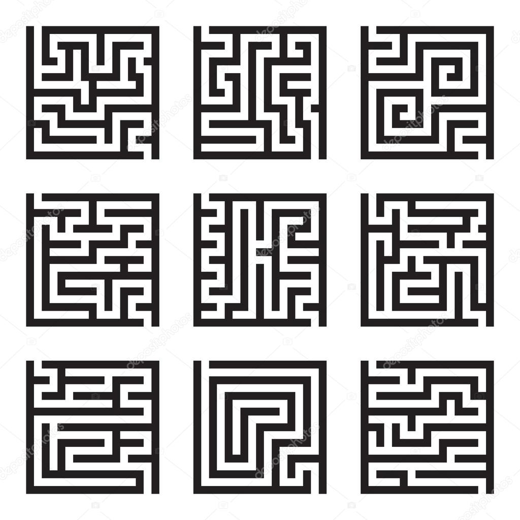 Nueve laberinto simple conjunto de vectores aislados Vector de stock ...