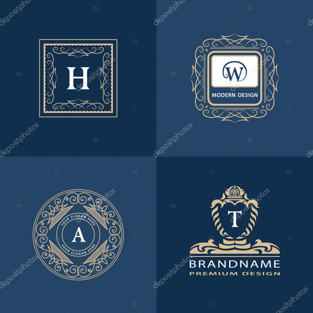 Plantilla elegante de elementos de diseño monograma. Caligrafía elegante línea de diseño de ...