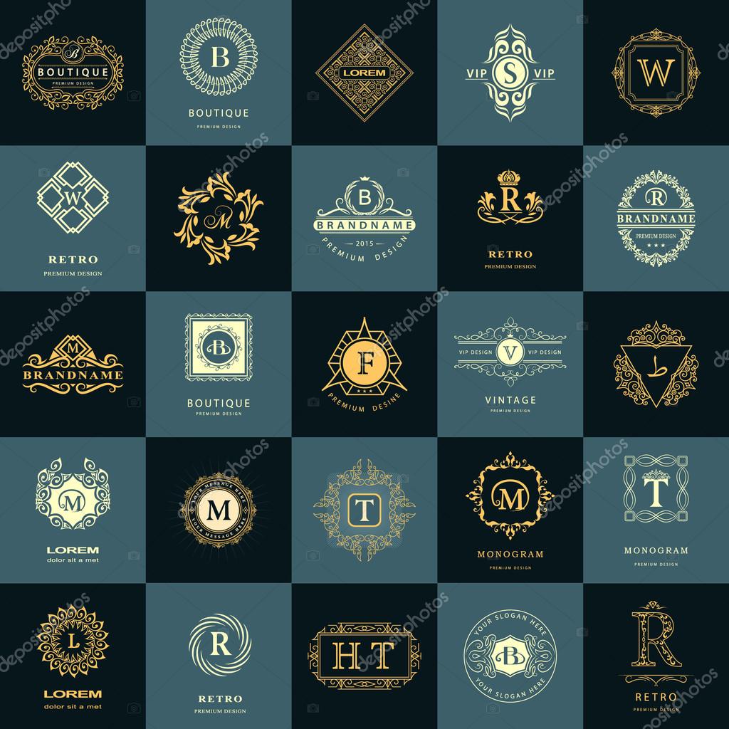 Line graphics monogram. Vintage Logos Design Templates Set. Business ...