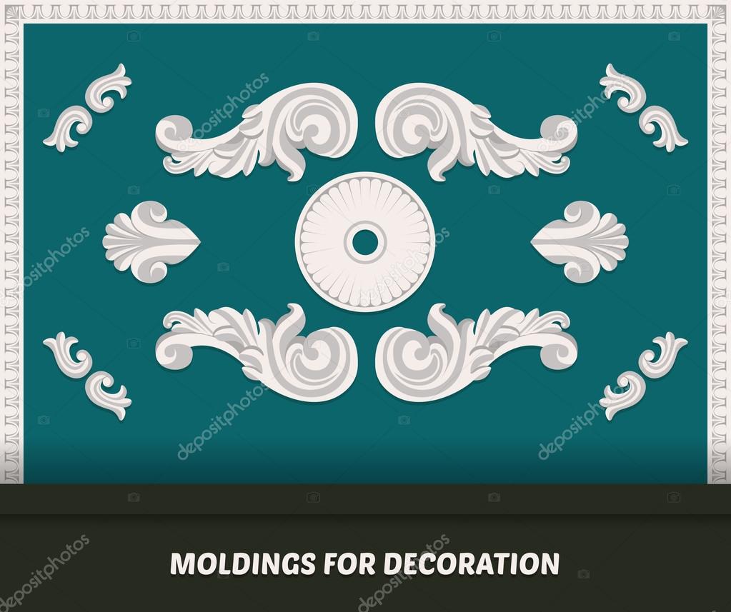 Vector molding elements for decoration. Classic molding on blue wall ...