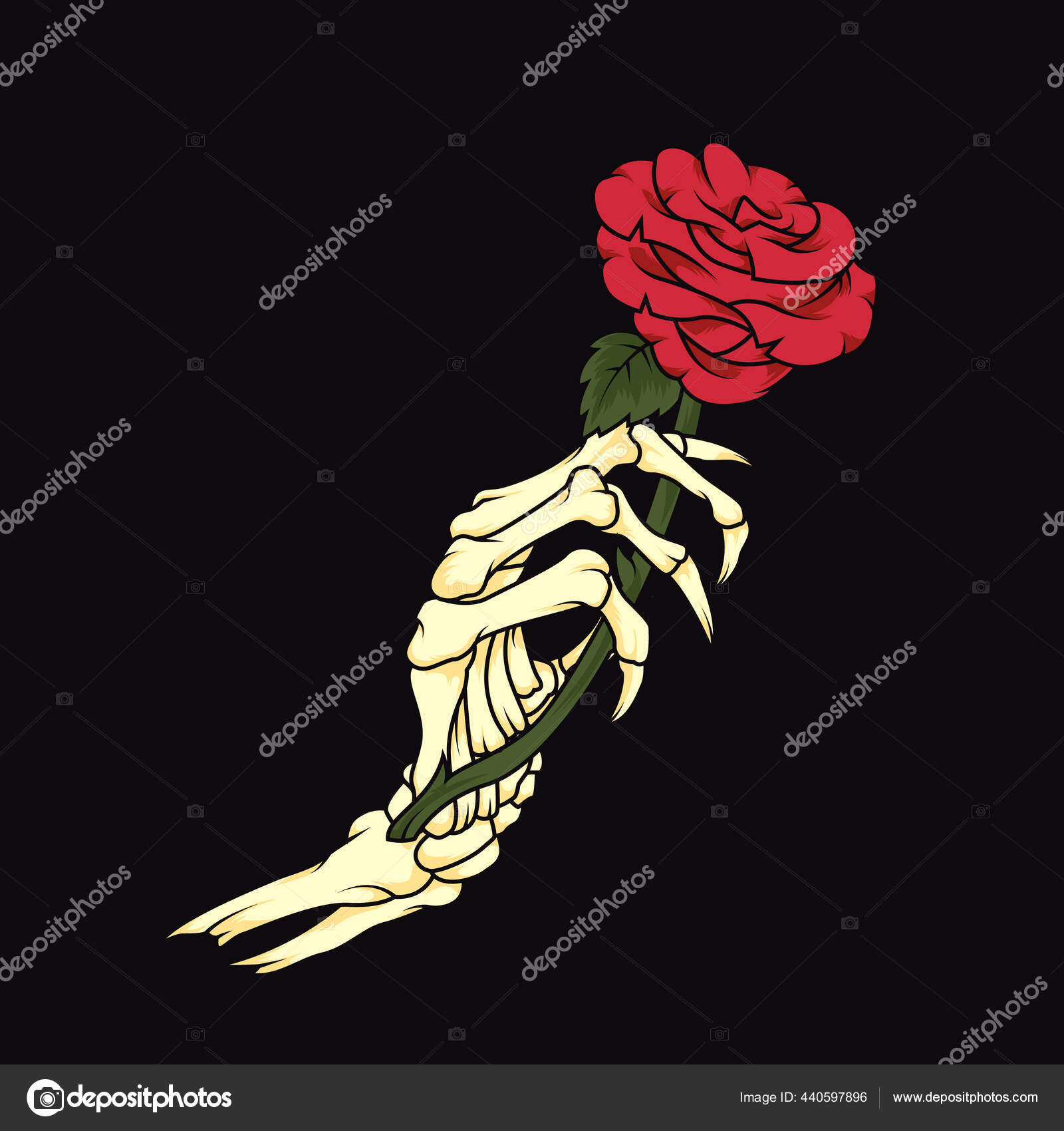 Skeleton Hand Holding Rose Vector Illustration Skeleton Hand Holding ...