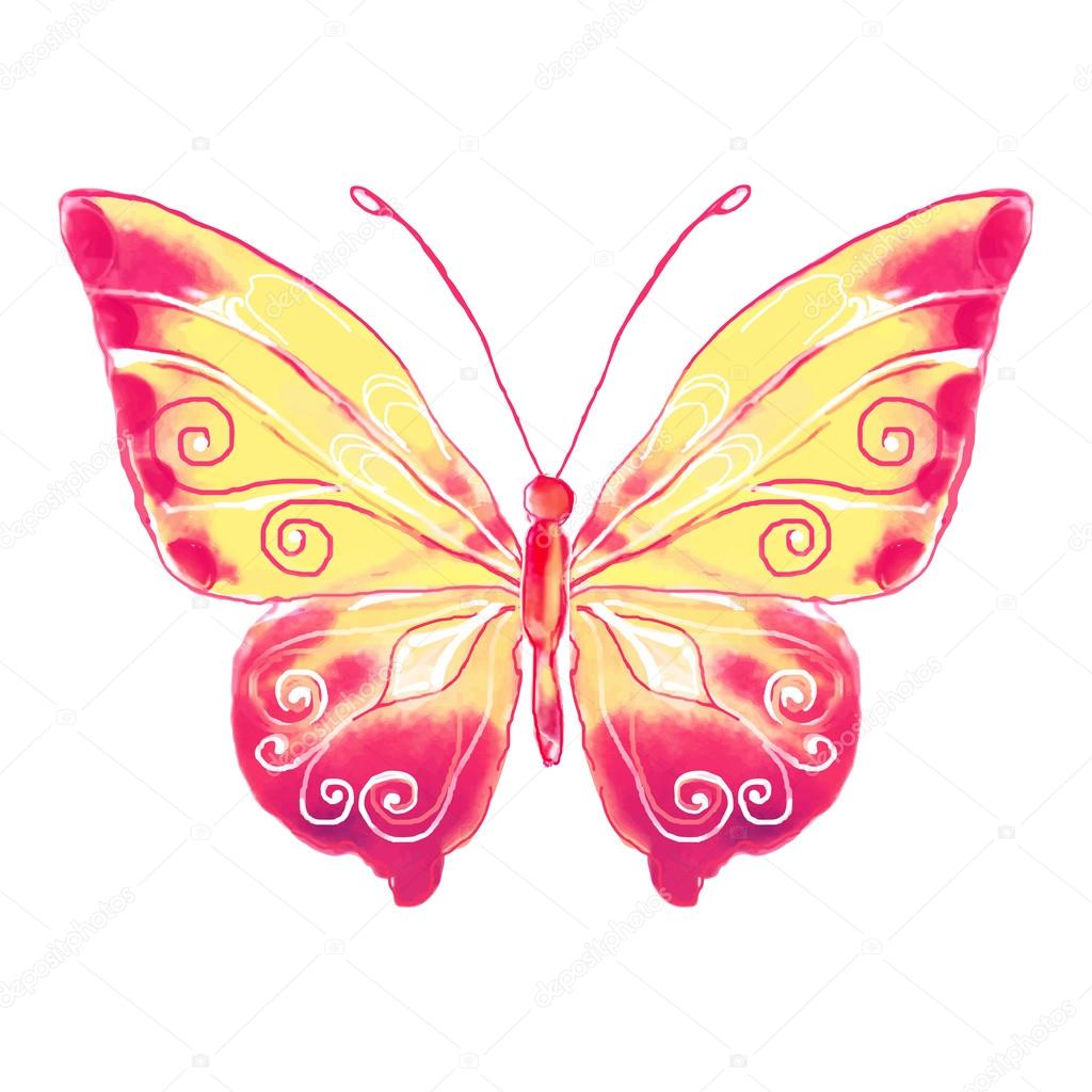 Mariposa rosa acuarela. Ilustración vectorial . Vector de stock por ...