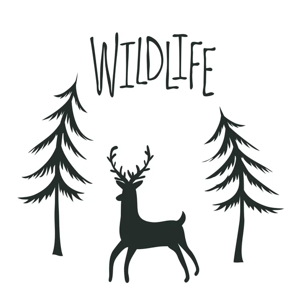 Deer With Deer Grazing In The Forest Black And White Silhouette