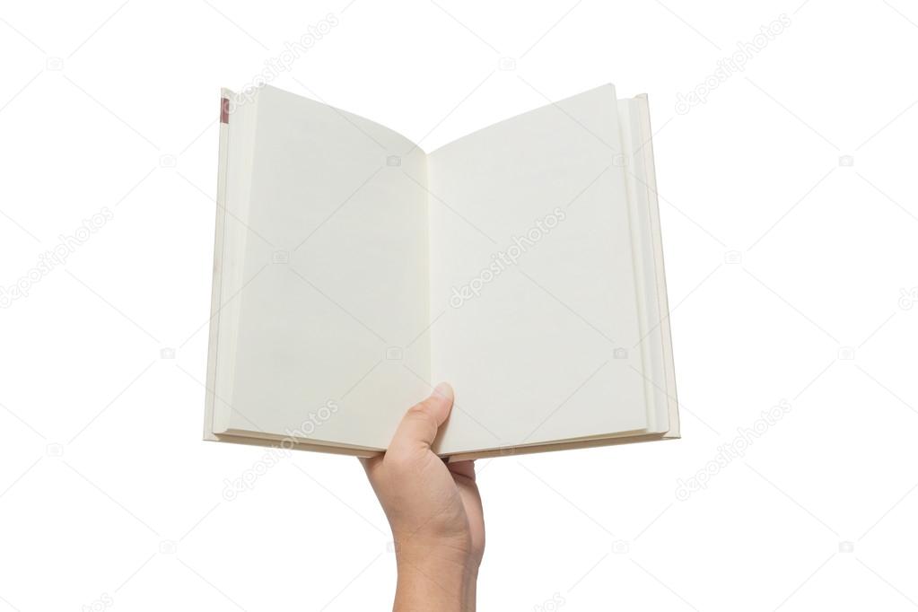 Hand holding white book isolated on white — Stock Photo © stlee000 ...