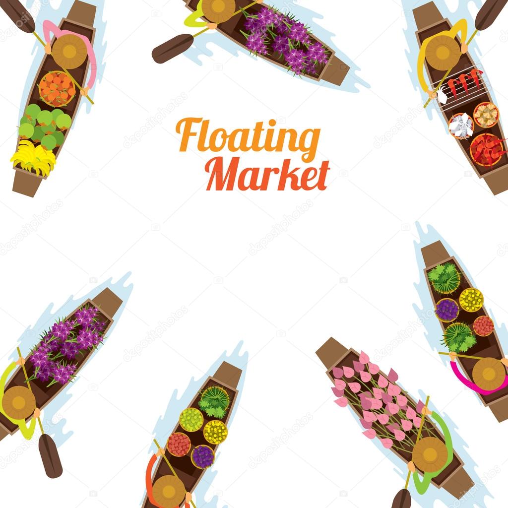 Floating Market, Boat, Frame, Stock Vector Image by ©muchmania #101785580