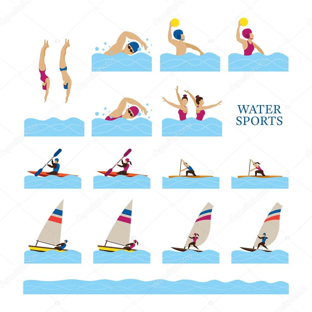 Sports Athletes, Water Sports People Action Set Stock Vector Image by ...