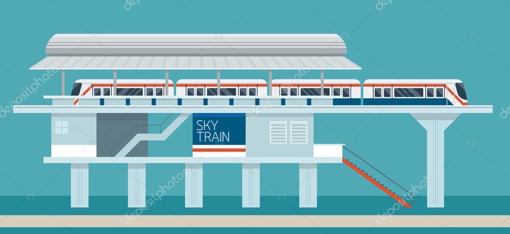Sky train Station Flat Design Illustration Icons Objects Stock Vector ...