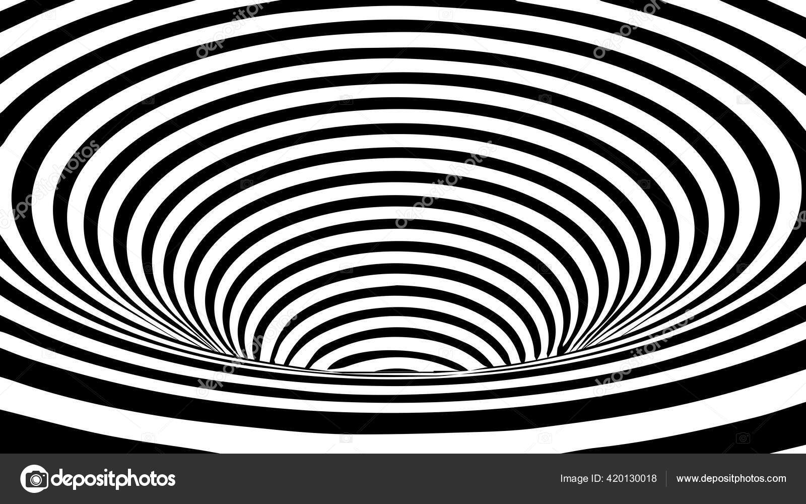 Abstract Optical Illusion Funnel Wormhole Surface Warp Black White ...