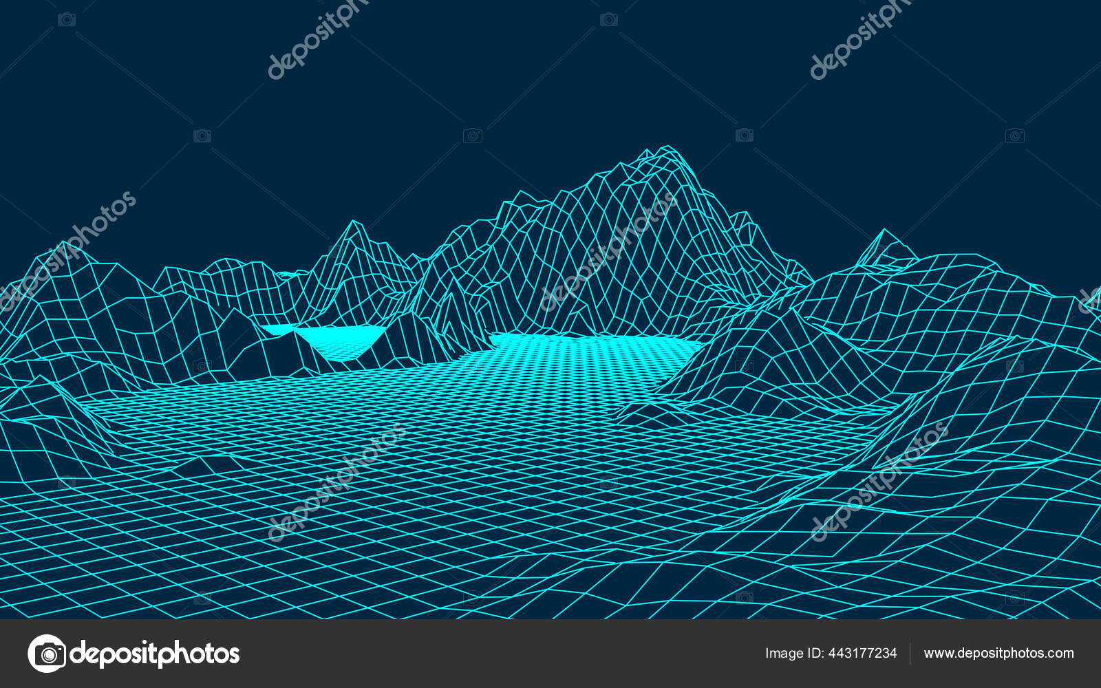 Technology Wireframe Landscape Futuristic Polygonal Terrain Background ...