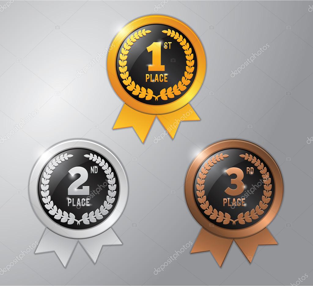 Gold, silver and bronze winner badge with ribbon Stock Vector Image by ...