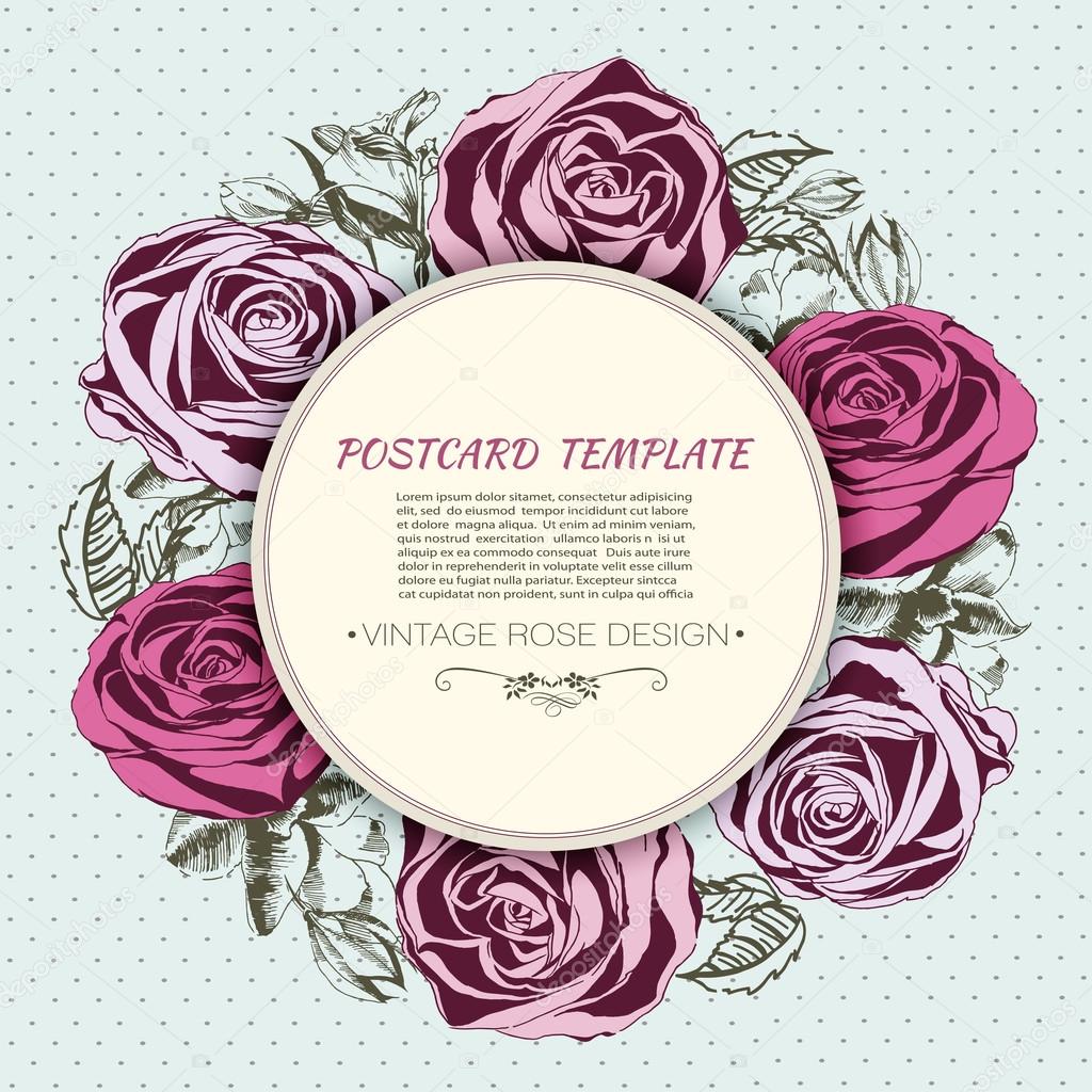 Floral background with roses, greeting card template Stock Vector Image ...