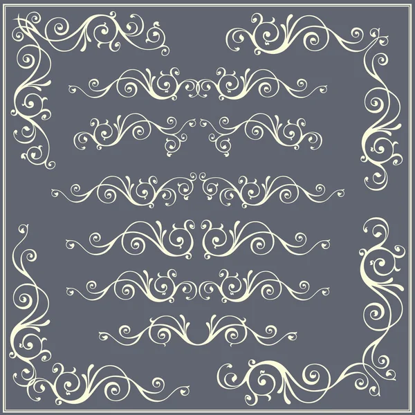 Curled calligraphic design frame corner elements. Vector set. — Stock ...