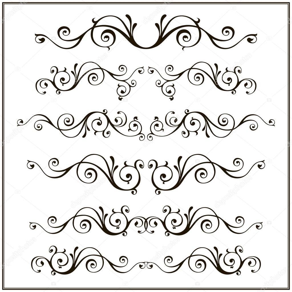 Curled calligraphic design frame corner elements. Vector set. — Stock ...