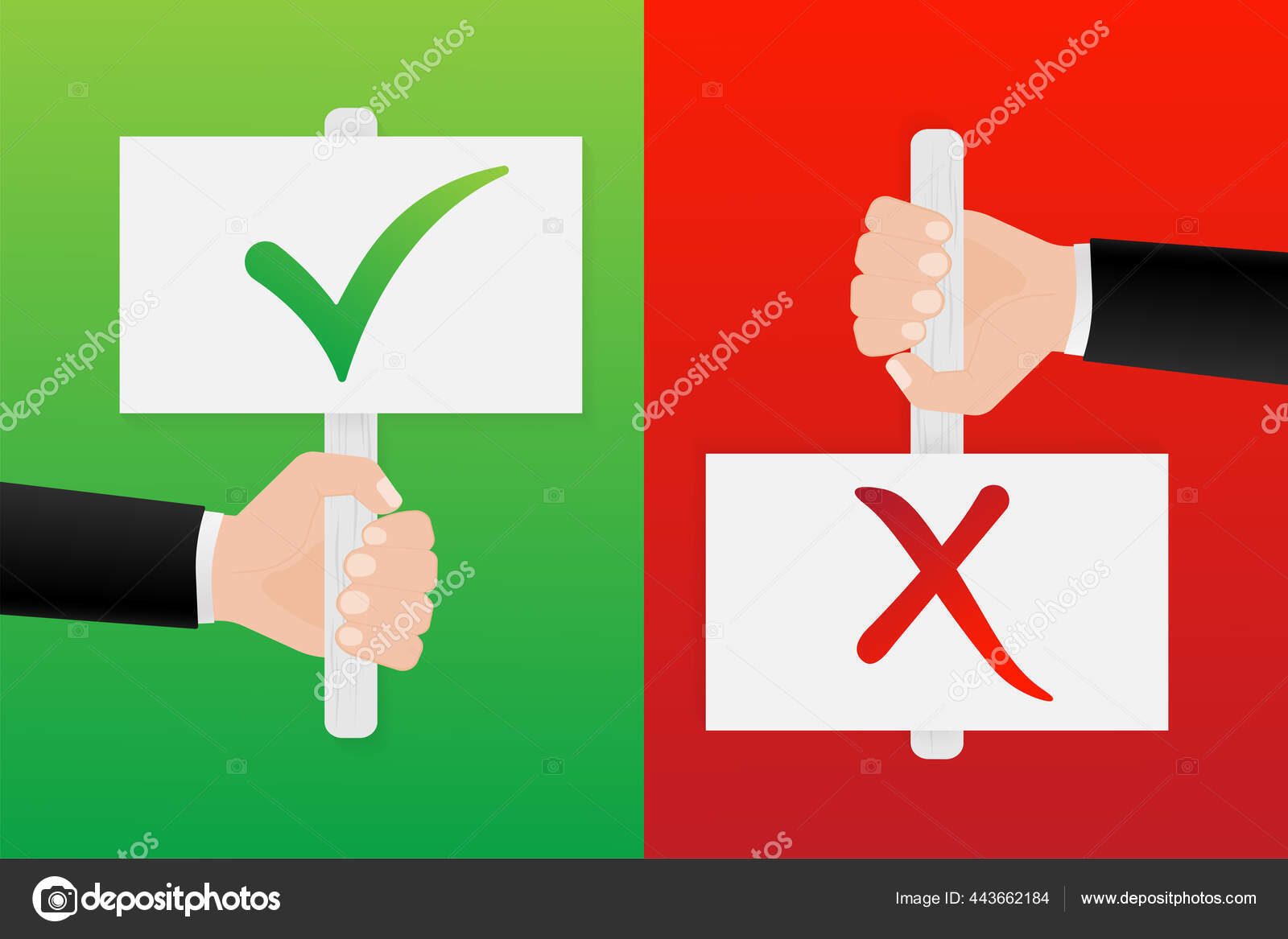 Hand holding placard positive and negative mark. Vector stock ...