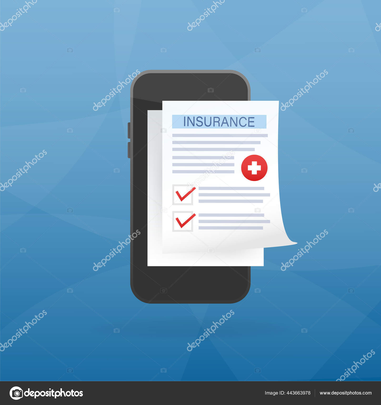 Flat illustration with medical insurance smartphone for healthcare ...