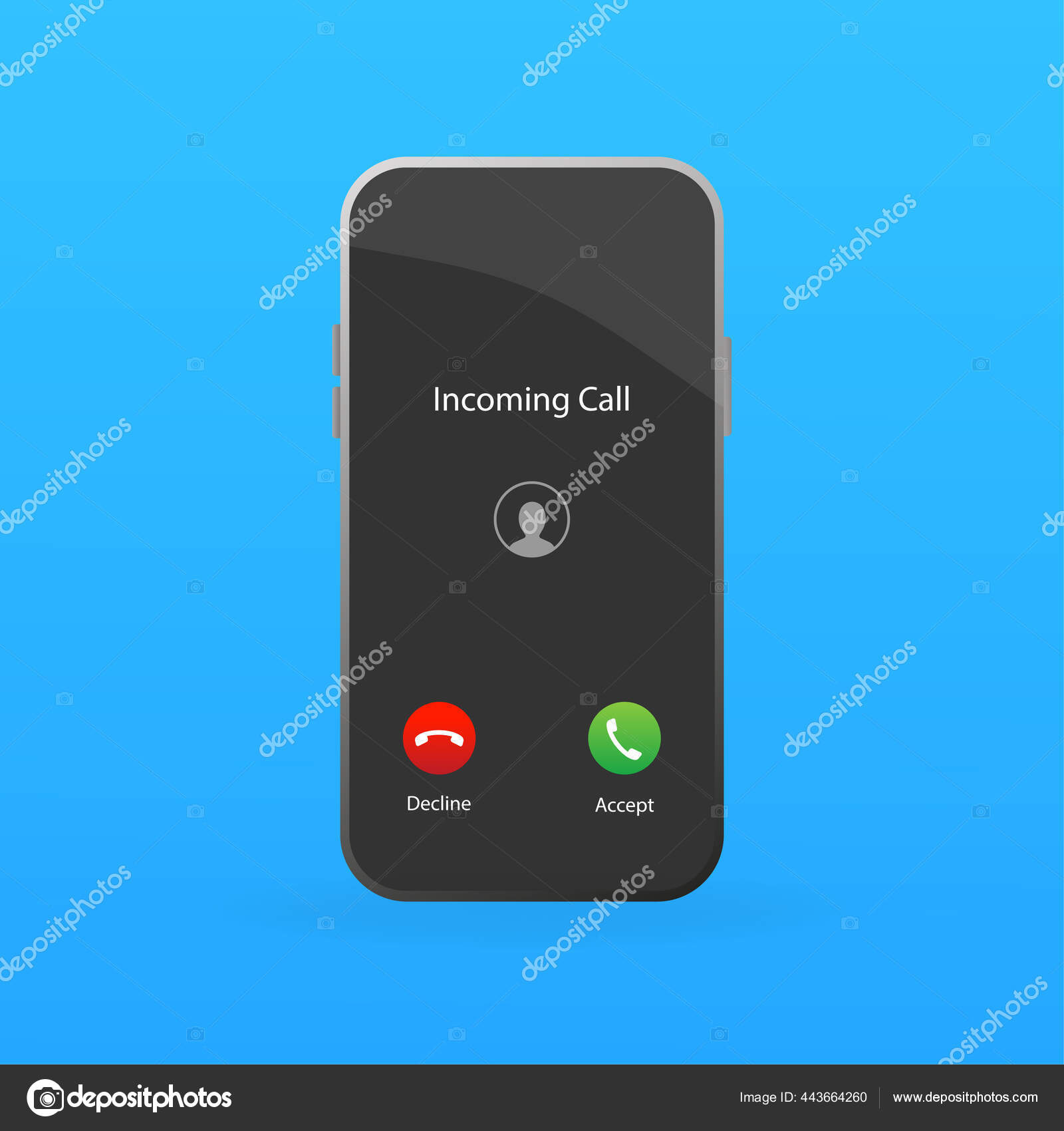Incoming call in flat style. Perspective vector. Accept button, decline ...