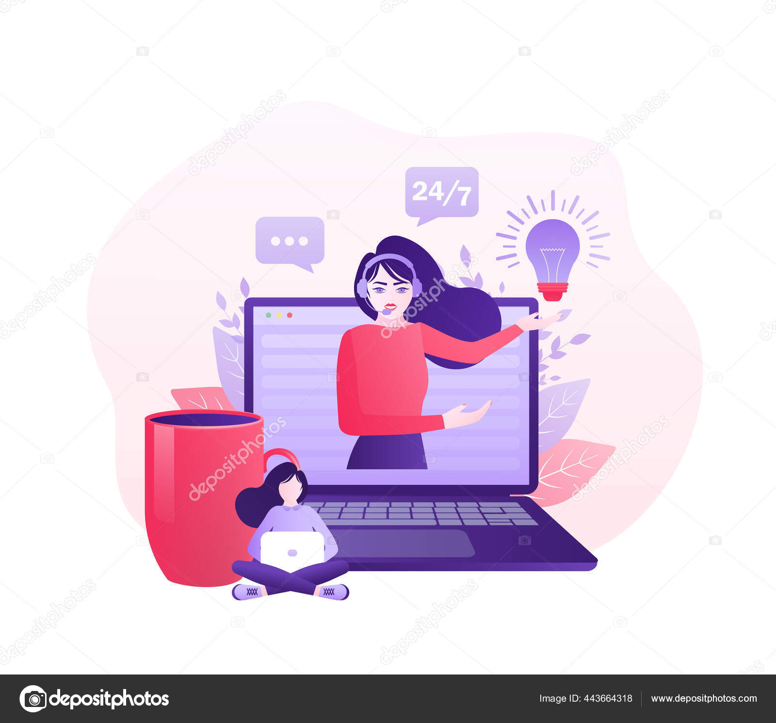 Telephone operator. Cartoon character. Support service icon. Online ...