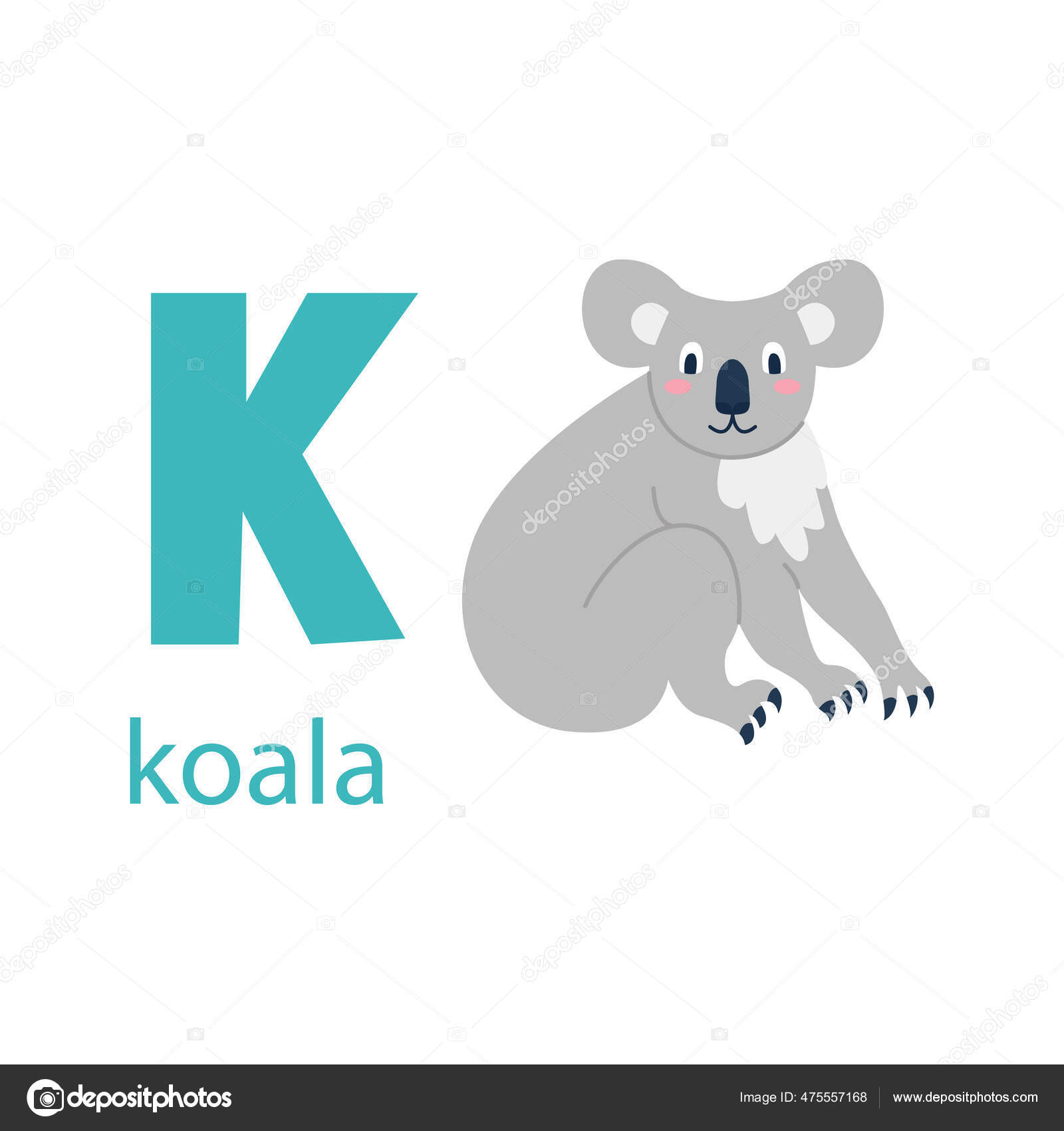 Cute koala card. Alphabet with animals. Colorful design for teaching ...