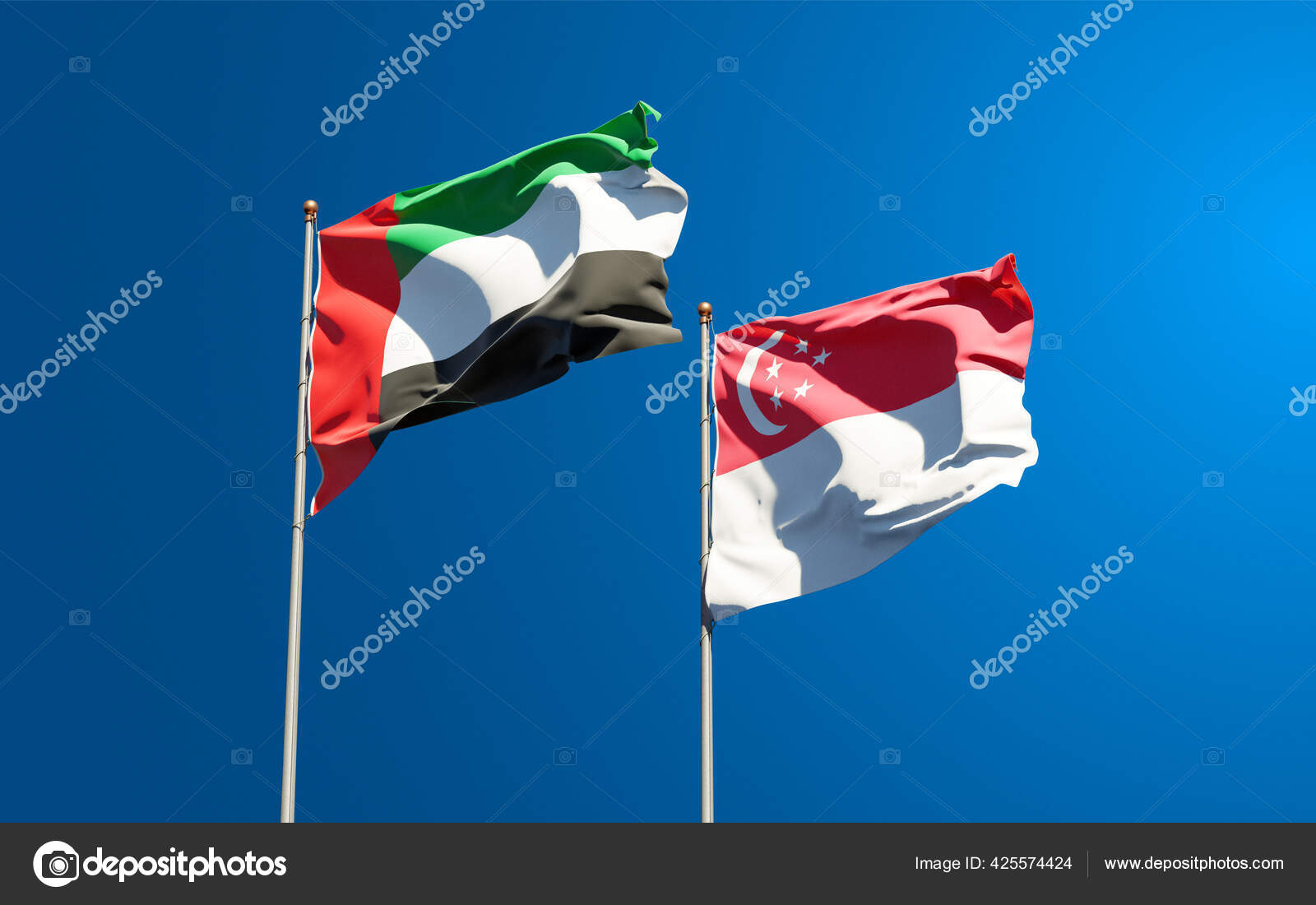 Beautiful National State Flags United Arab Emirates Uae Singapore