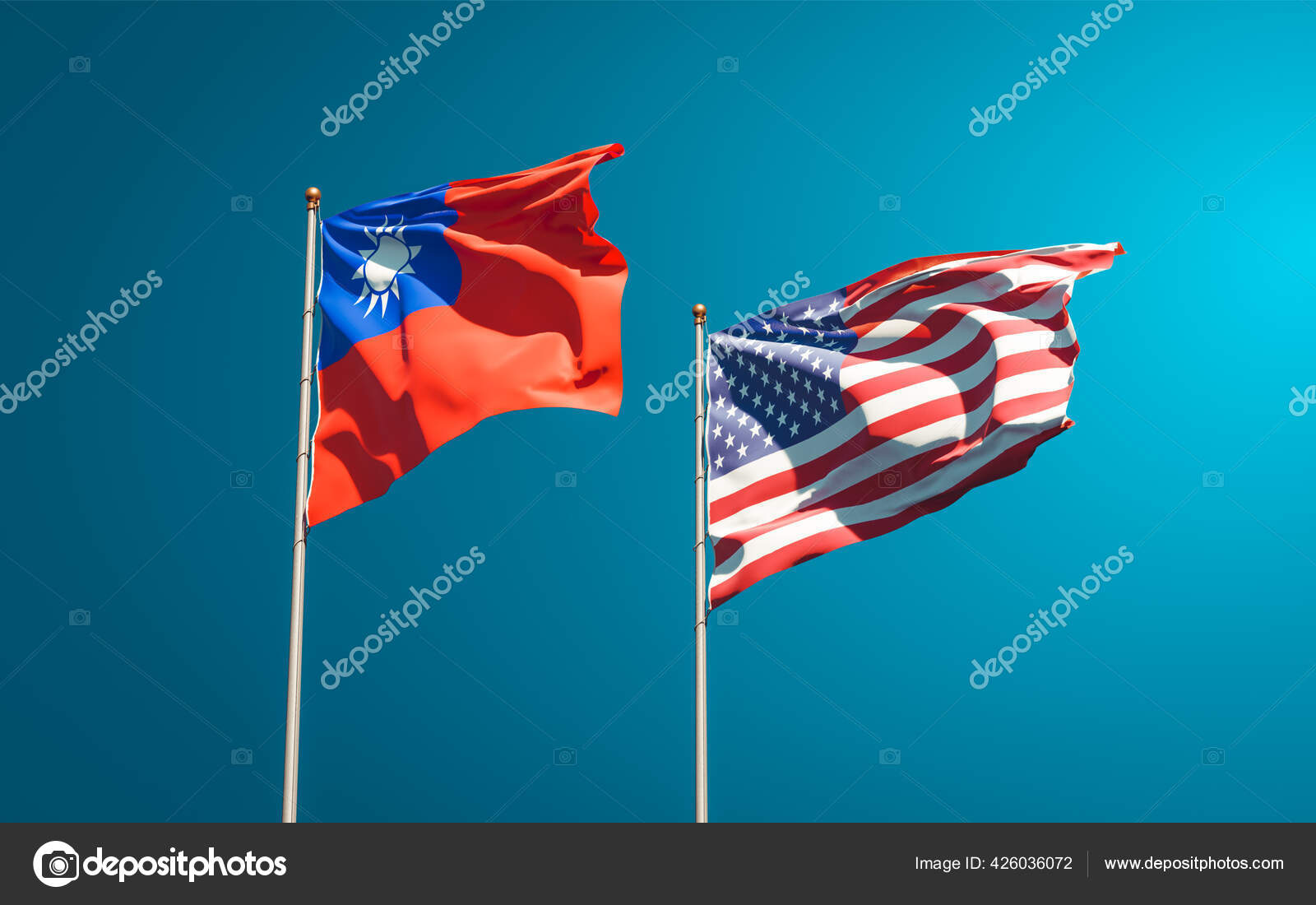 Beautiful National State Flags Usa Taiwan Together Sky Background ...
