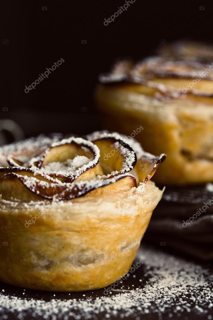 Mini apple roses puff pastry with icing sugar. Stock Photo by ©2mmedia ...