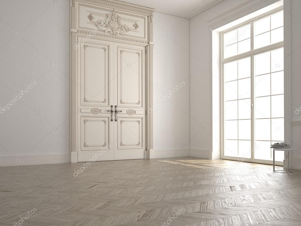 Classic white room with window and a view.3d rendering — Stock Photo ...