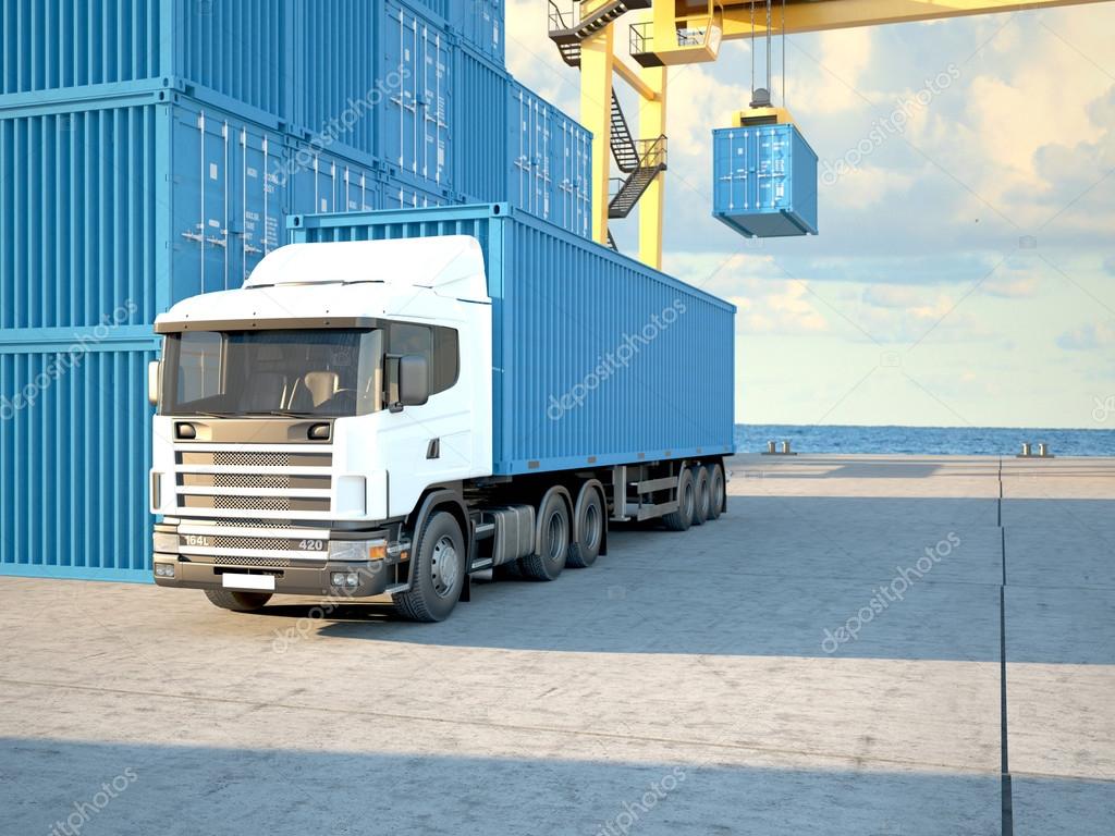 Truck with containers. 3d rendering Stock Photo by ©2mmedia 74136637